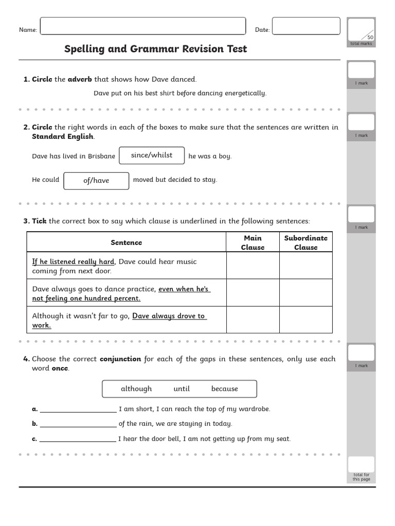 Spelling and Grammar Revision Sheet | PDF | Sentence (Linguistics) | Verb