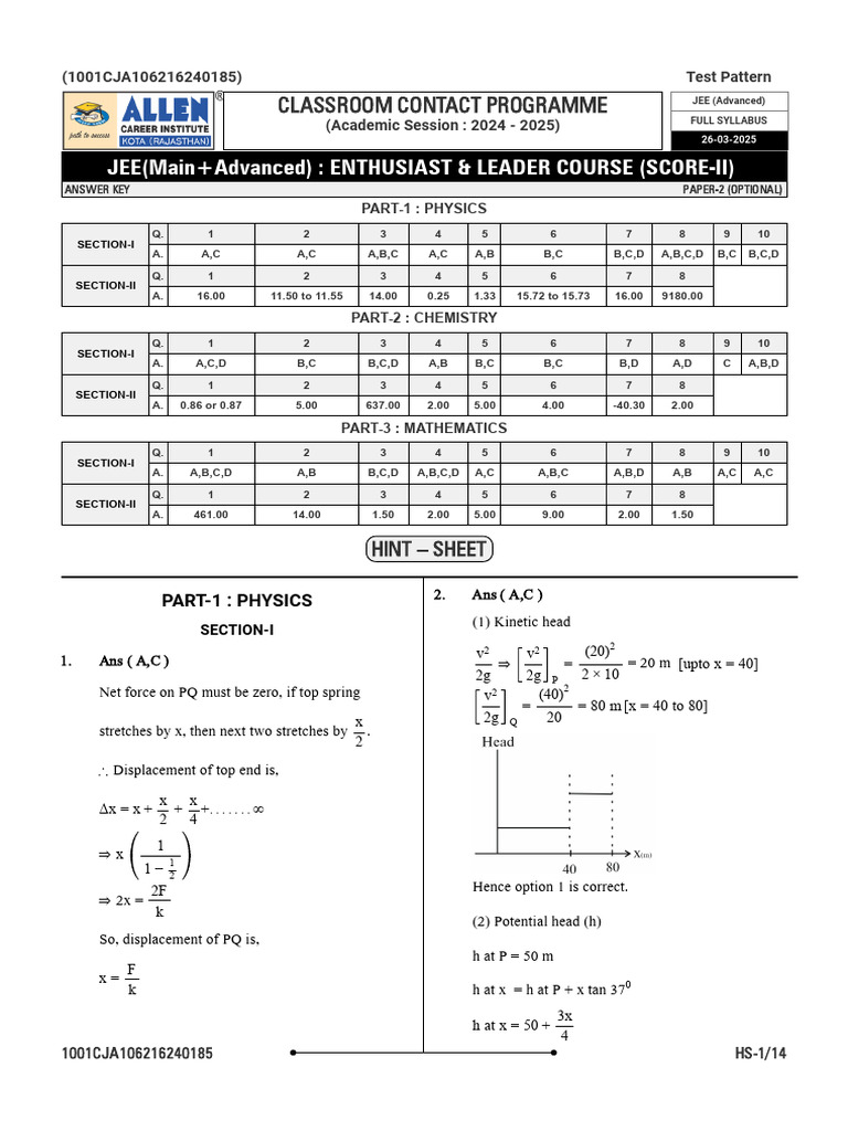 JEE Advanced 2025 Physics Answer Key | PDF | Physics