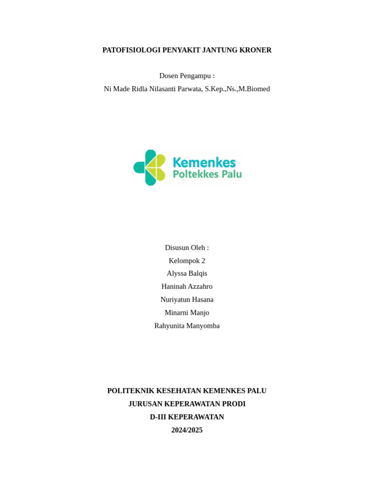 Patofisiologi Penyakit Jantung Kroner (PJK) | PDF