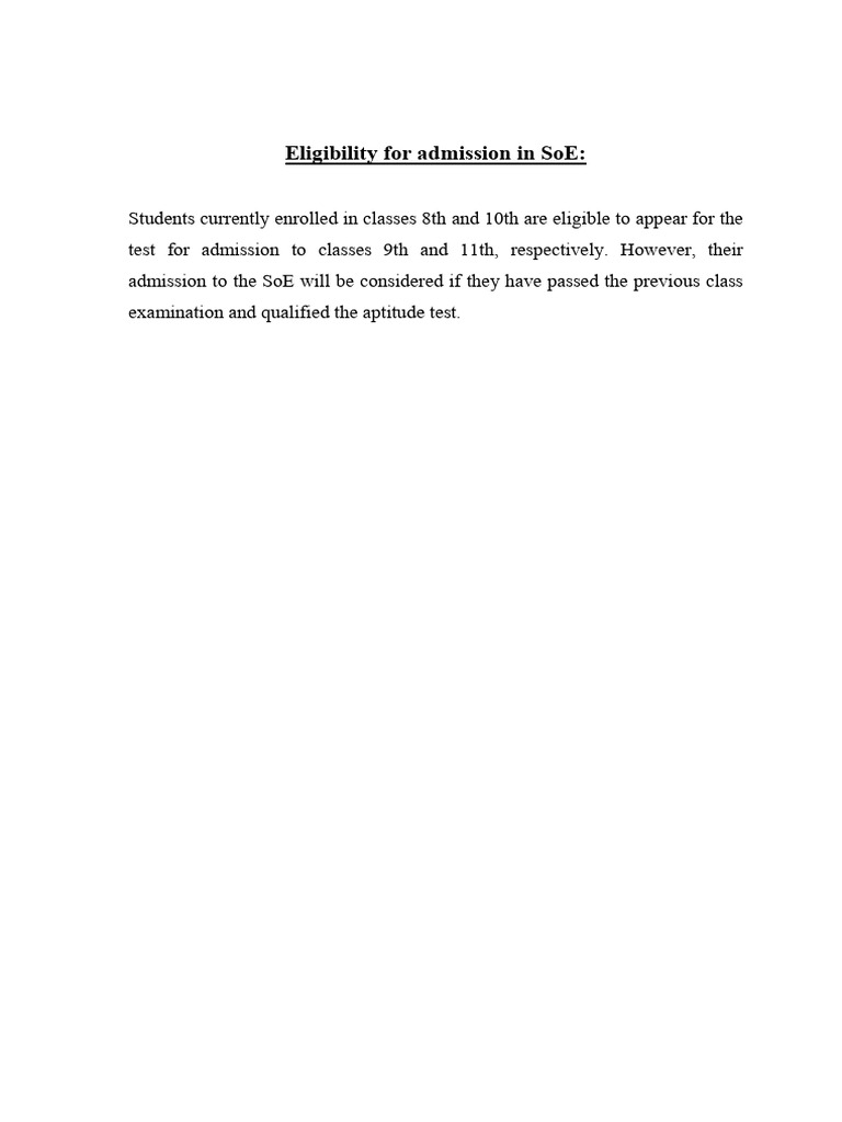Eligibility for Admission in SoE | PDF