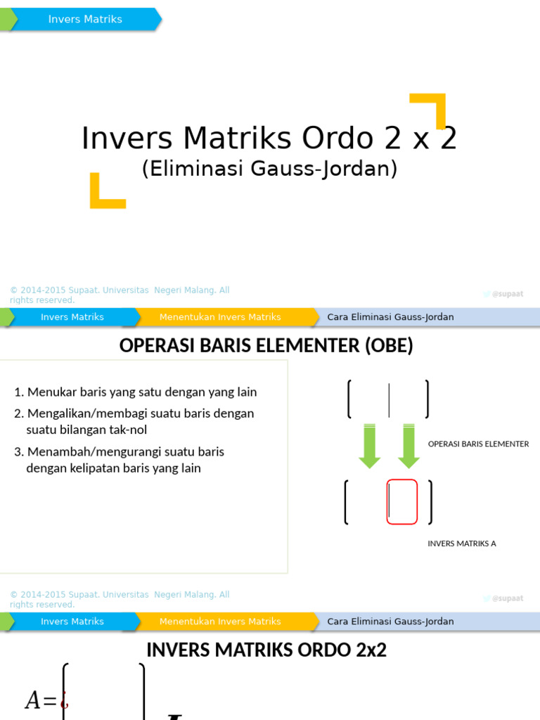 Invers Matriks Ordo 2x2 (Eliminasi Gauss-Jordan) | PDF