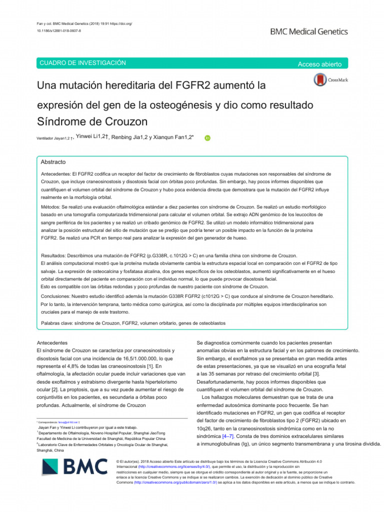 Mutación FGFR2 y síndrome de Crouzon | PDF | Mutación | Gene