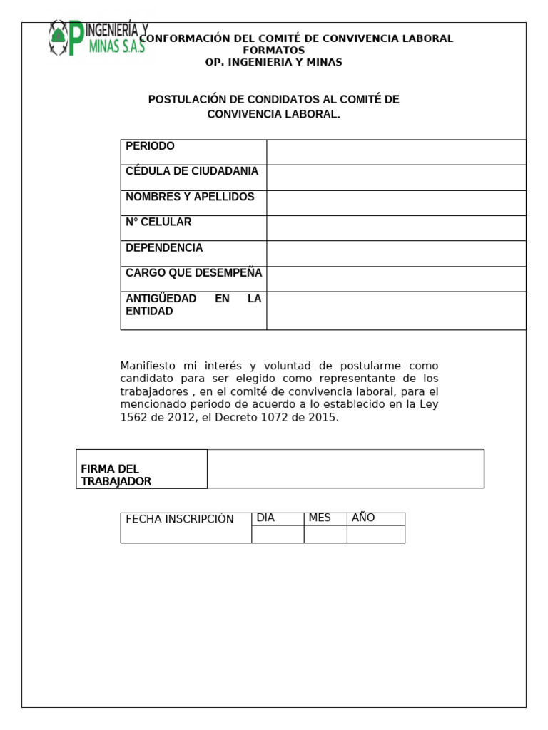 FORMATOS PARA LA CONFORMACION DEL COMITE DE CONVIVENCIA LABORAL | PDF | Gobierno