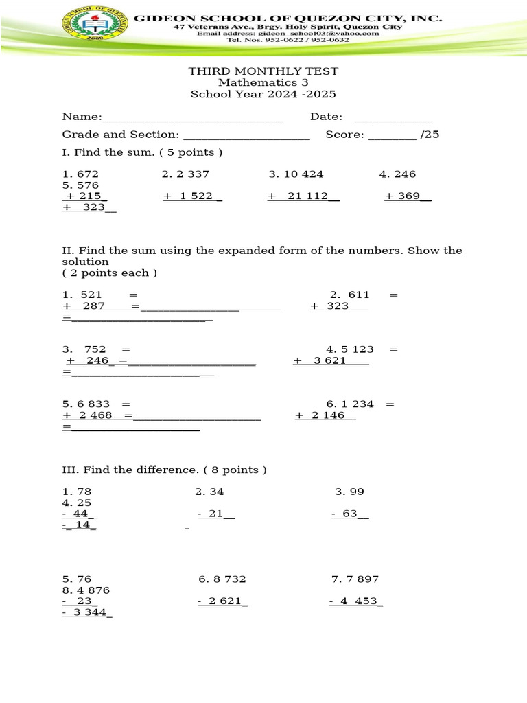 3RD Monthly Test | PDF