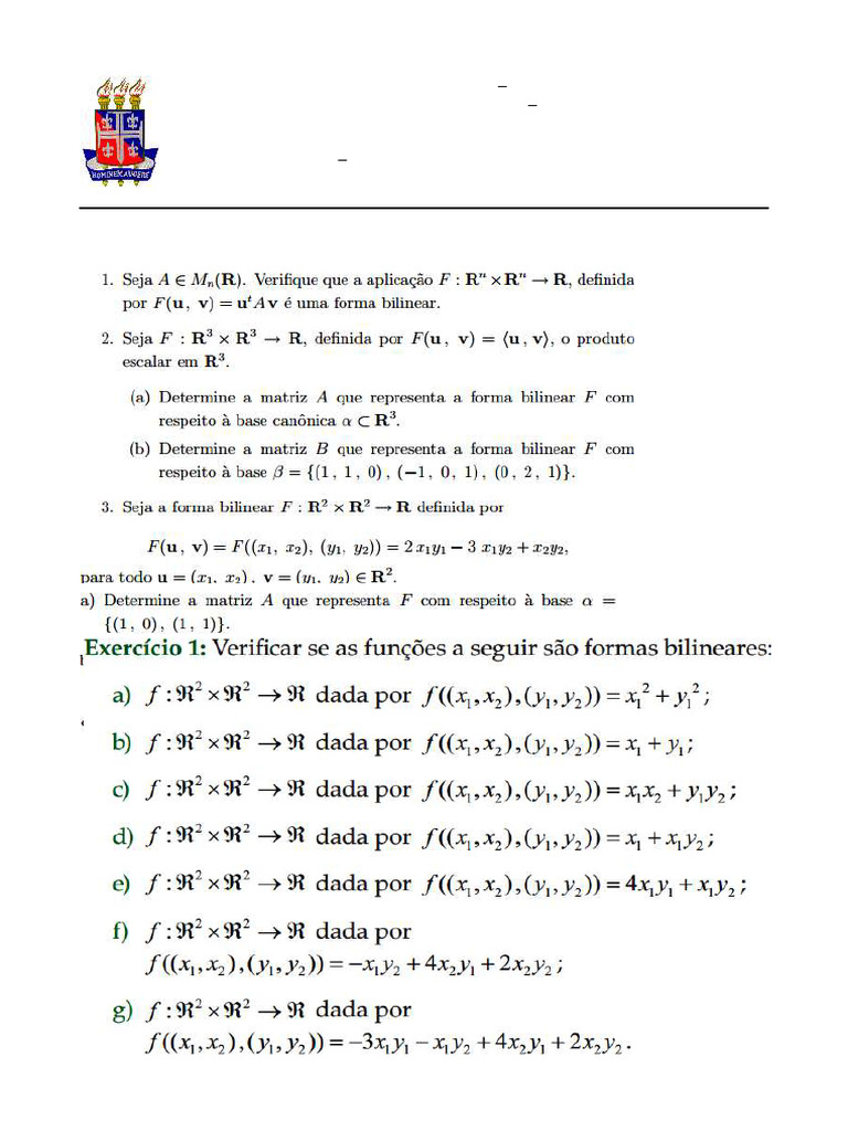 Lista de Exercícios de Álgebra Linear II | PDF