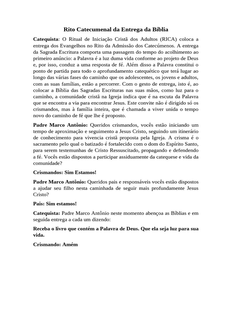 Rito de Entrega da Bíblia na Catequese | PDF