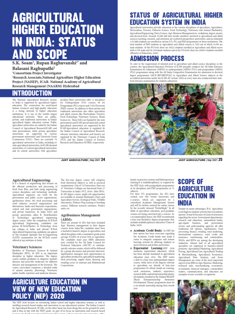 Agricultural Higher Education in India | PDF | Academic Degree | Master ...