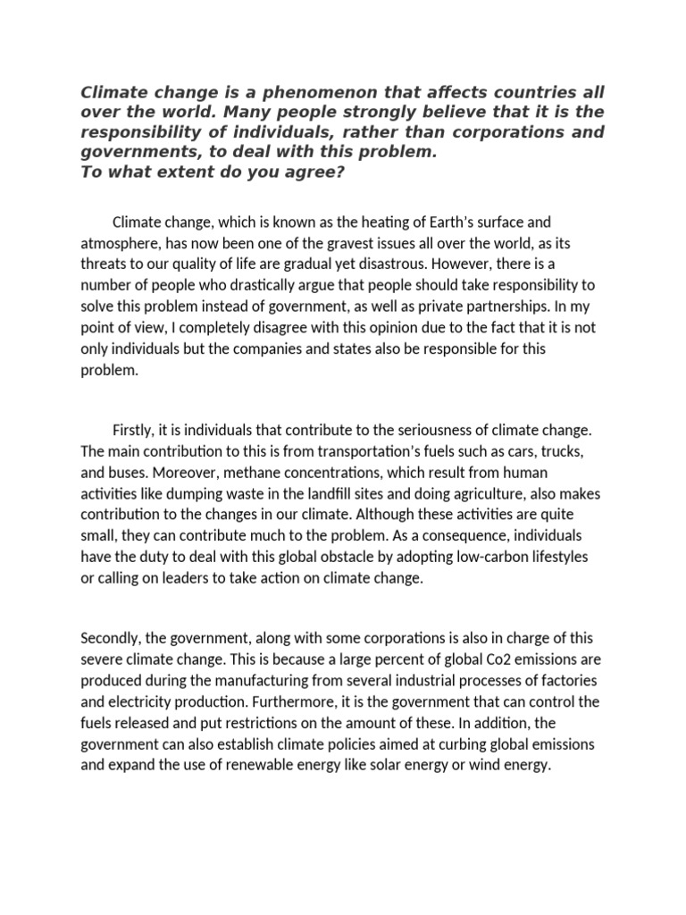 Responsibility for Climate Change: Individuals vs. Governments | PDF