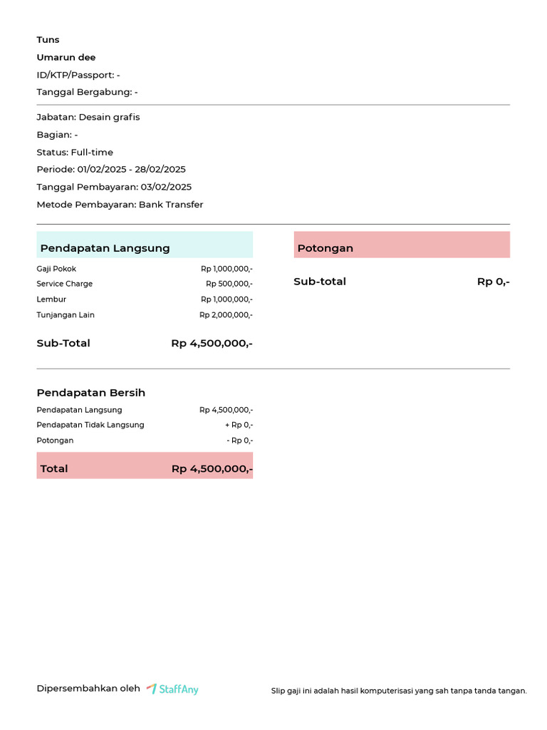Contoh Slip Gaji Perusahaan | PDF