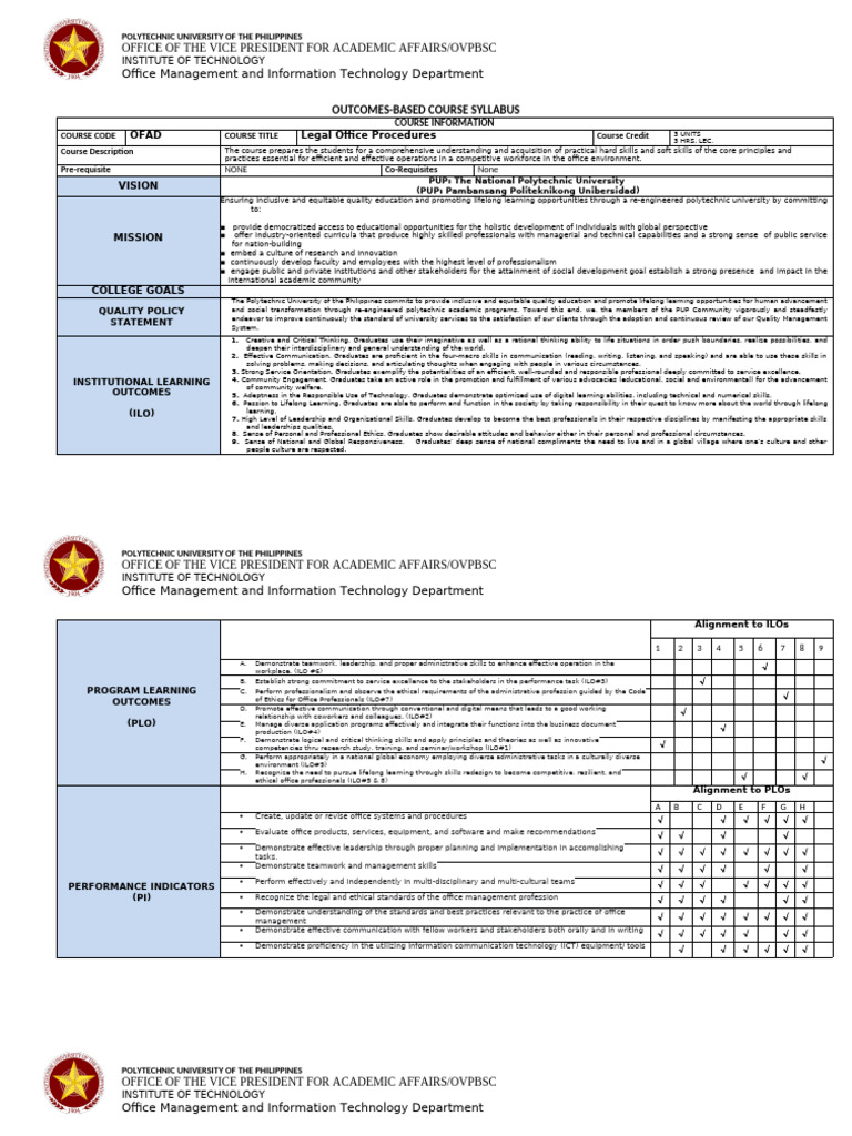 Legal Office Procedures Syllabus | PDF | Leadership | Skill