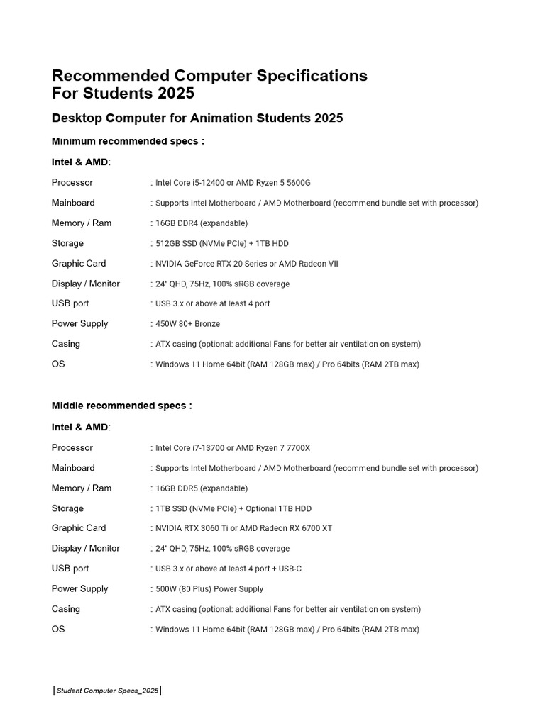 Student Computer Spec 2025 PDF | PDF | Graphics Processing Unit | Laptop