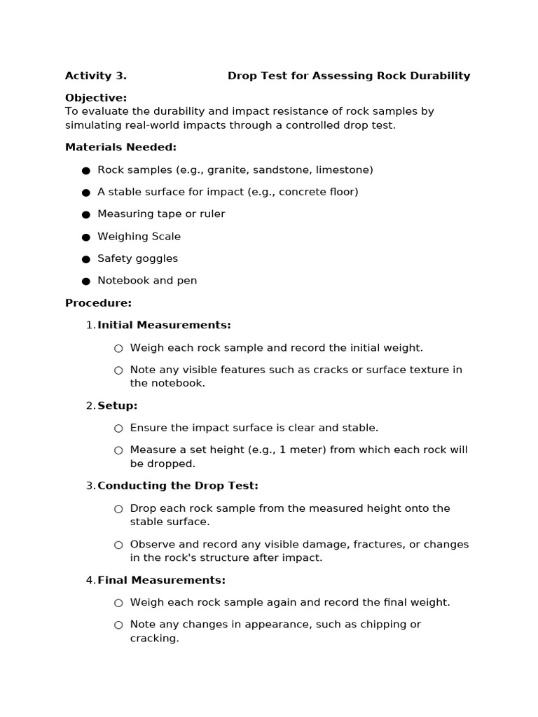 Rock Durability Drop Test Procedure | PDF | Weight | Rock (Geology)