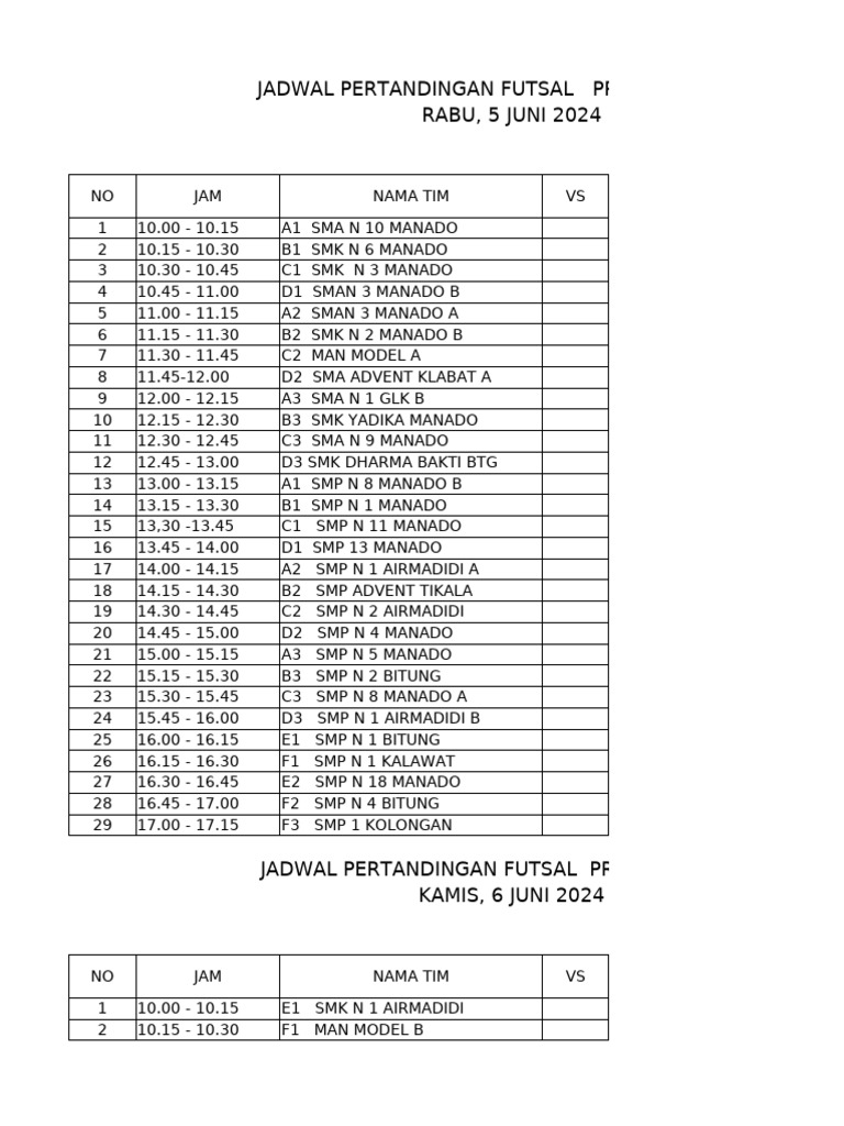Jadwal Prisma Cup 2024 | PDF