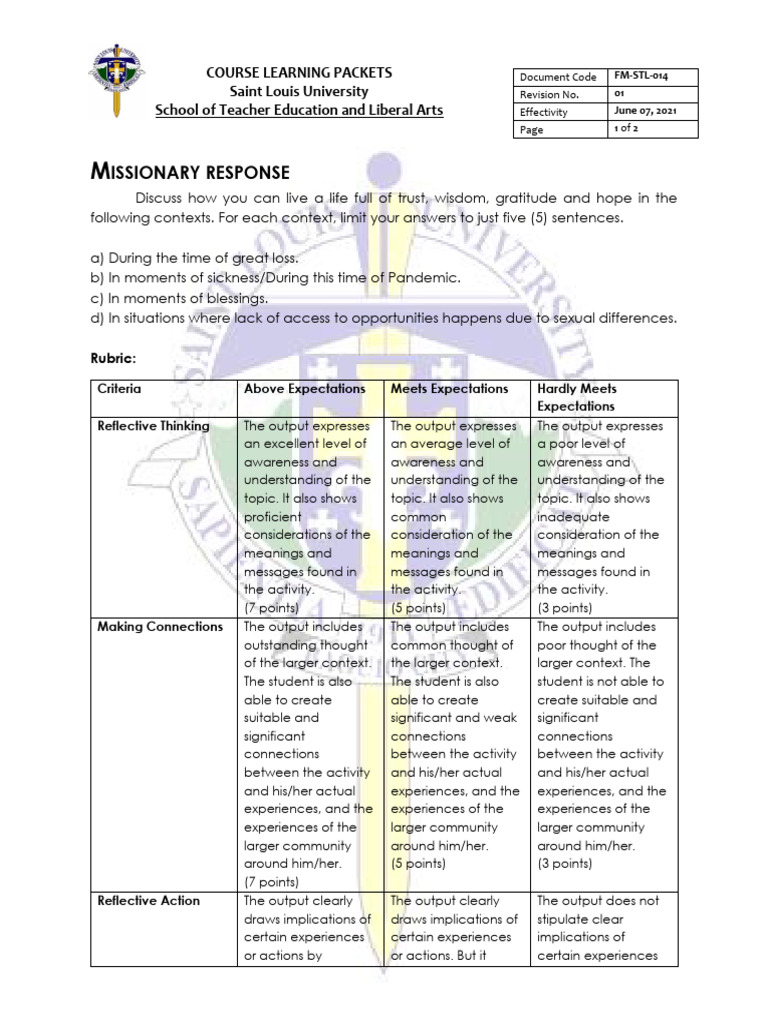 CFE 101 - Module 2, Lesson 3 - Missionary Response | PDF | Human ...