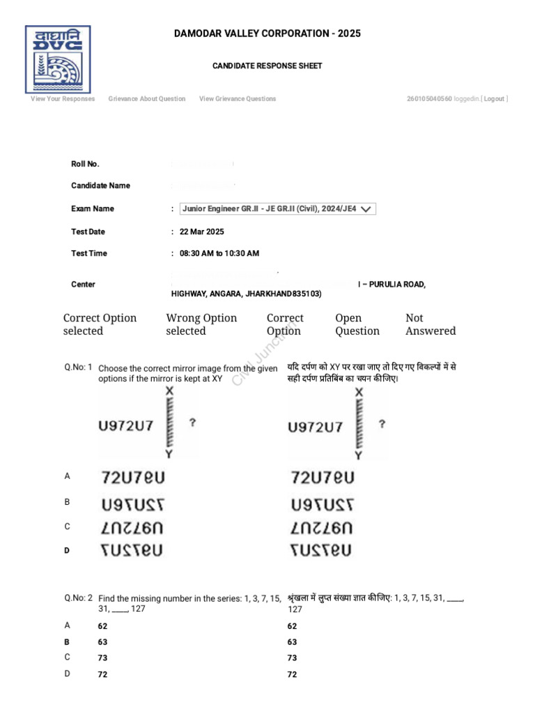 DVC JE Civil 22 MARCH 2025 Shift1 PAPER | PDF