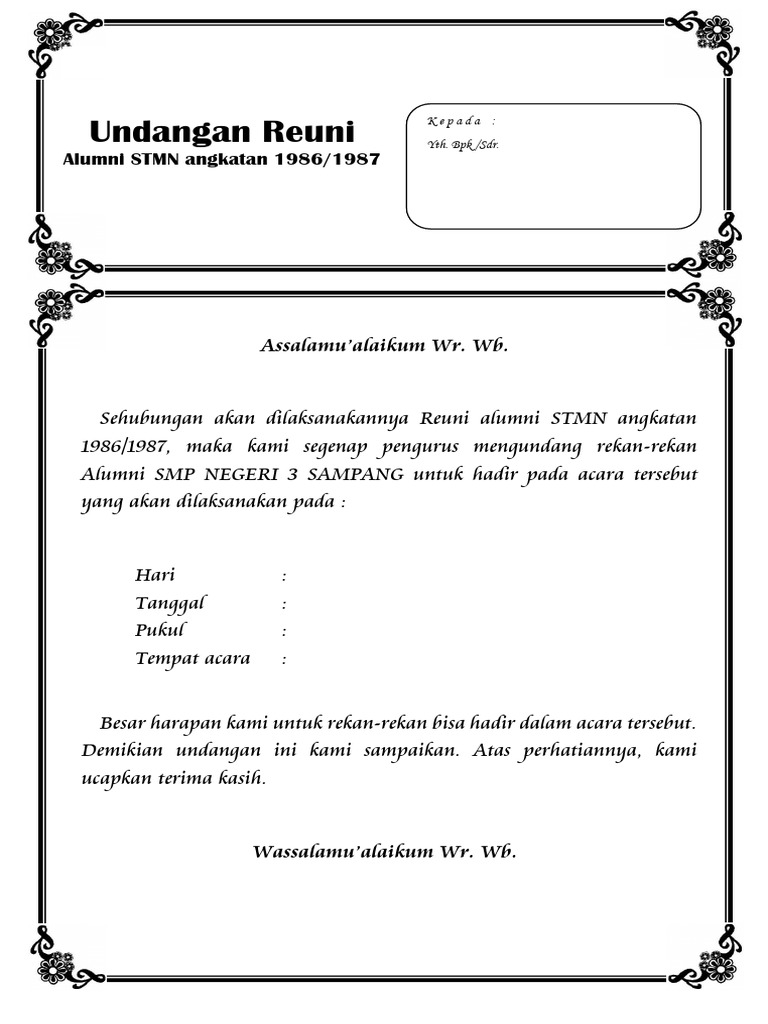 Undangan Reuni Alumni STMN 1986/1987 | PDF