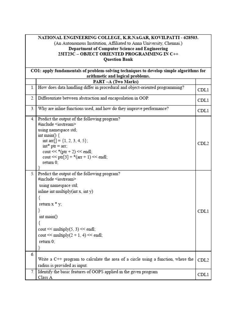 CO1- Question bank - OOPS | PDF | Object Oriented Programming | Programming Paradigms