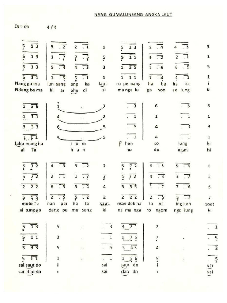 PDF Partitur Satb Nang Gumalunsang Angka Laut Compress | PDF
