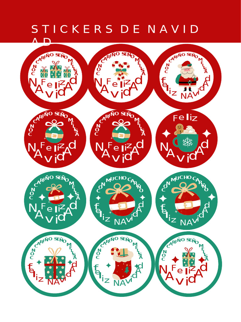 Documento A4 Stickers para Navidad Ilustrado Rojo Y Verde | PDF