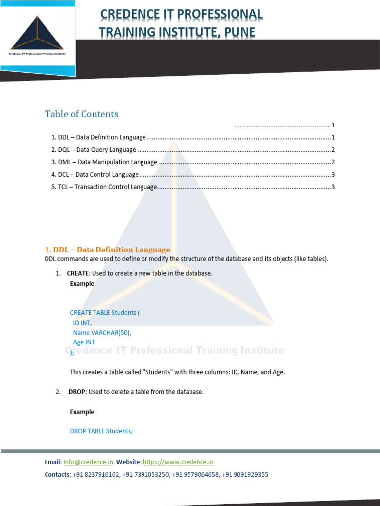 07 Sql Commands Ddl Dml Dql Dcl Tcl Pdf Software Design 4621