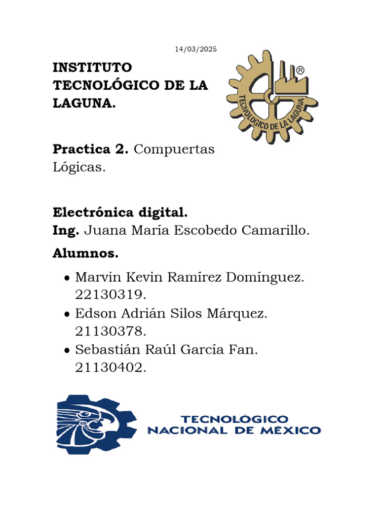 Práctica de Compuertas Lógicas en Electrónica | PDF | Puerta lógica ...