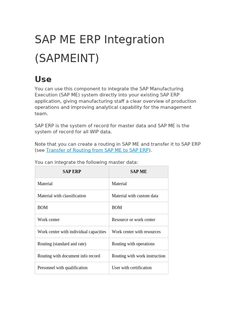 SAP ME ERP Integration (SAPMEINT) | PDF | Enterprise Resource Planning ...