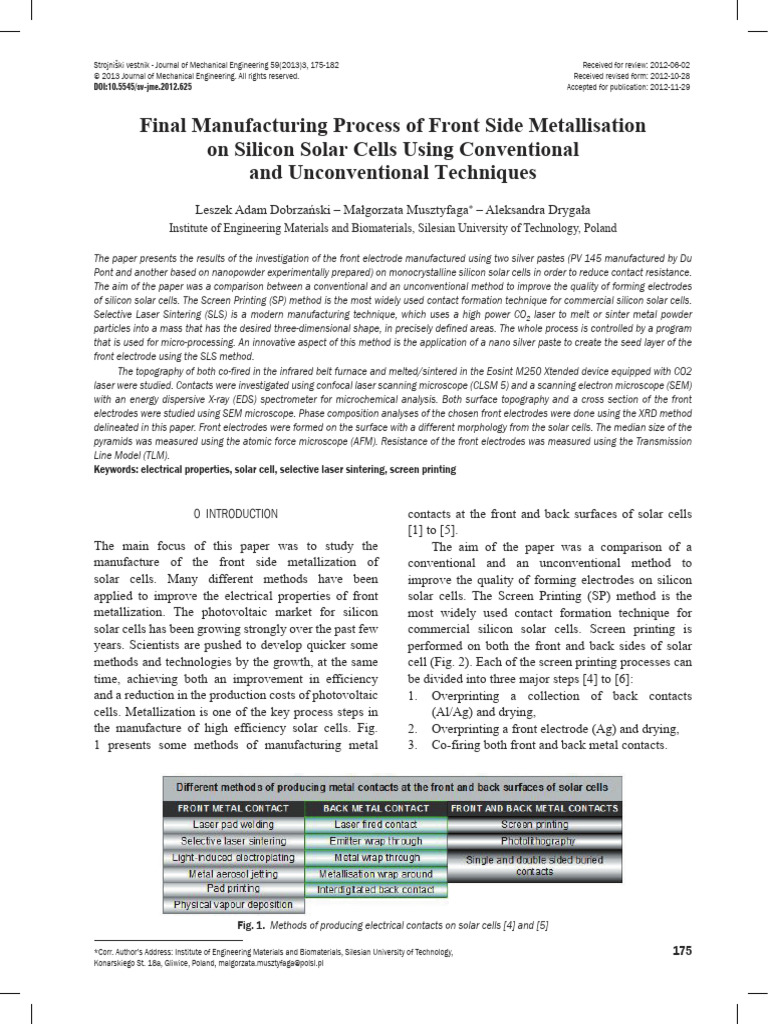 Final Manufacturing Process of Front Side Metallisation | PDF | Solar ...