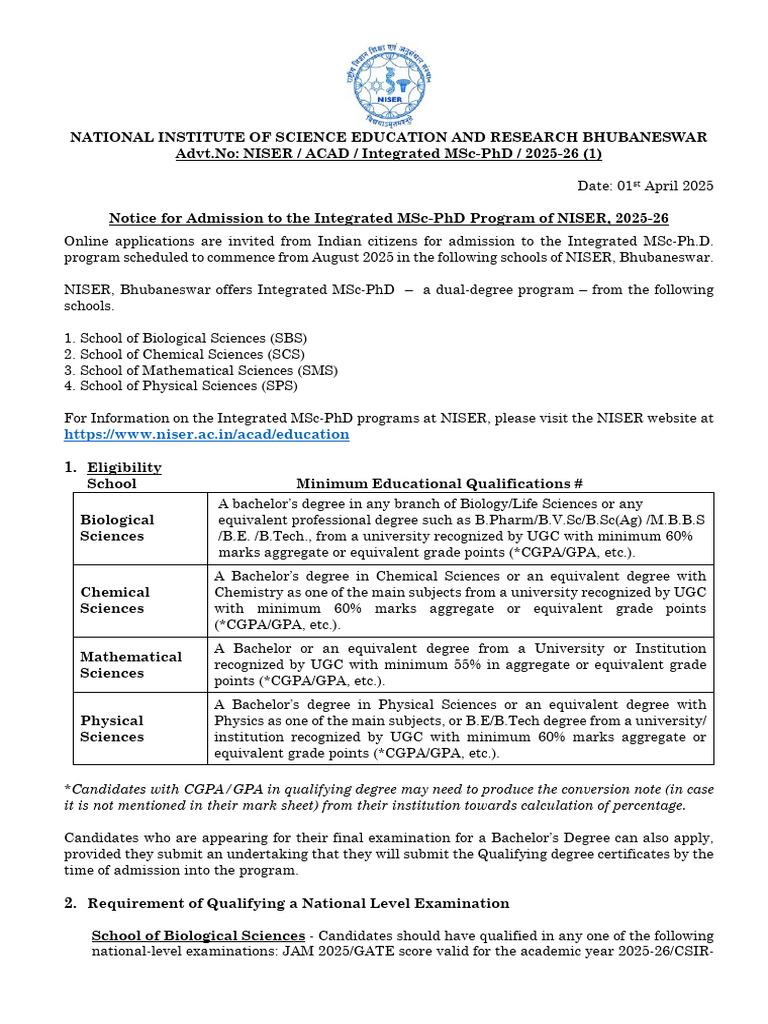 Int PHD Advertisement 2025 2026 | PDF | Educational Stages | Vocational ...
