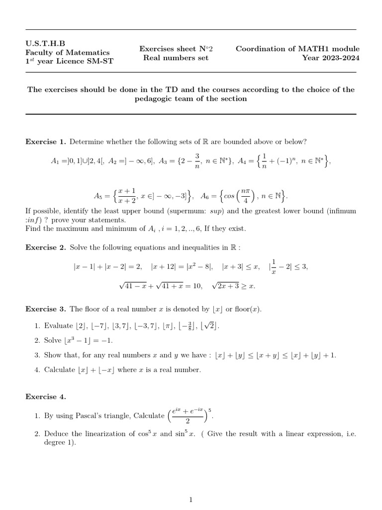 Real Numbers Exercises for 1st Year Math | PDF | Mathematical Concepts ...