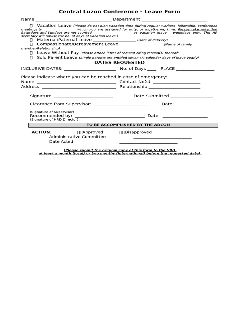 Central Luzon Leave Request Form | PDF