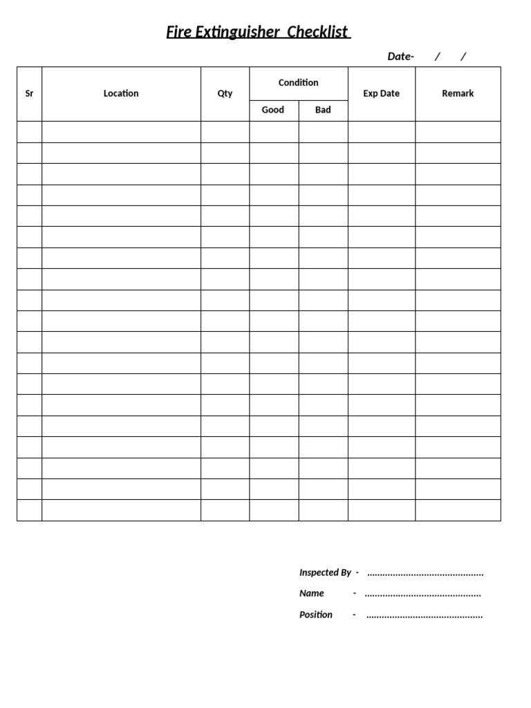 Fire Extinguisher Checklist | PDF
