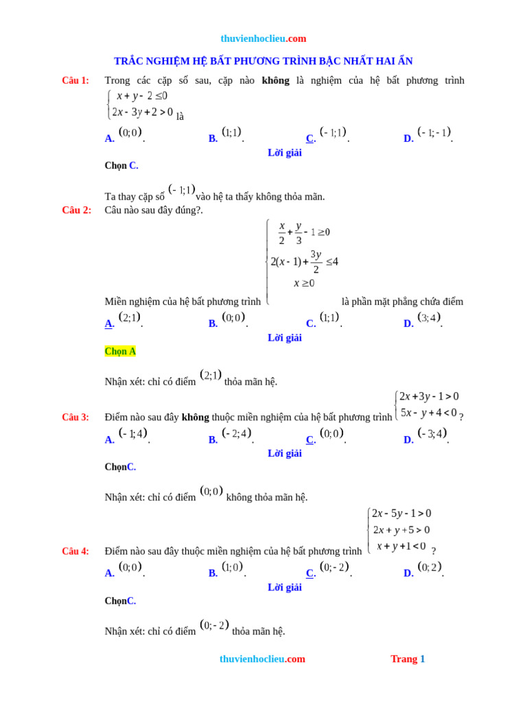hệ bpt 2 ẩn L10 | PDF