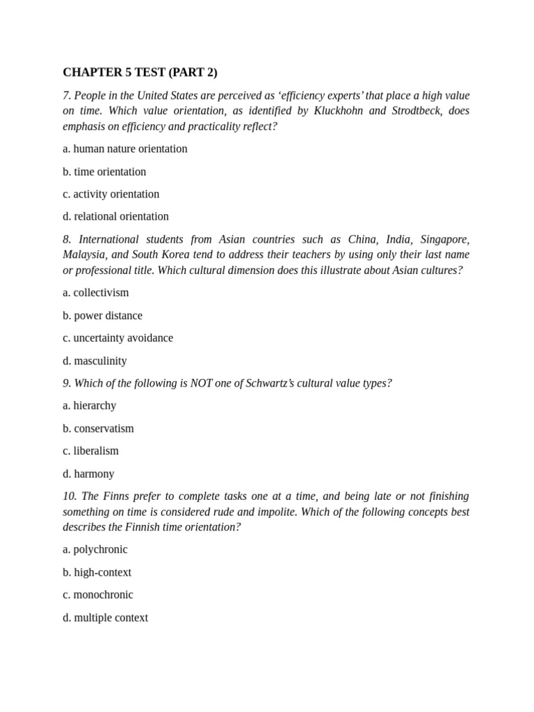 Cultural Values and Communication Quiz | PDF