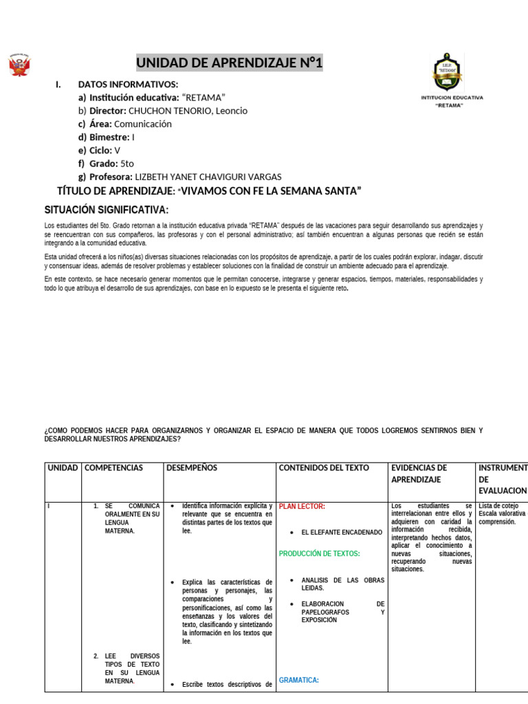 Modelo de Esquema de Unidad | PDF | Aprendizaje | Comunicación