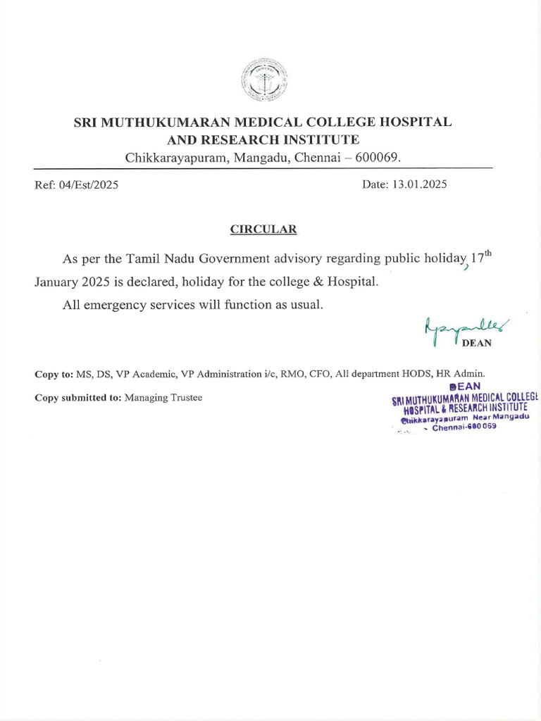 Public Holiday Circular | PDF