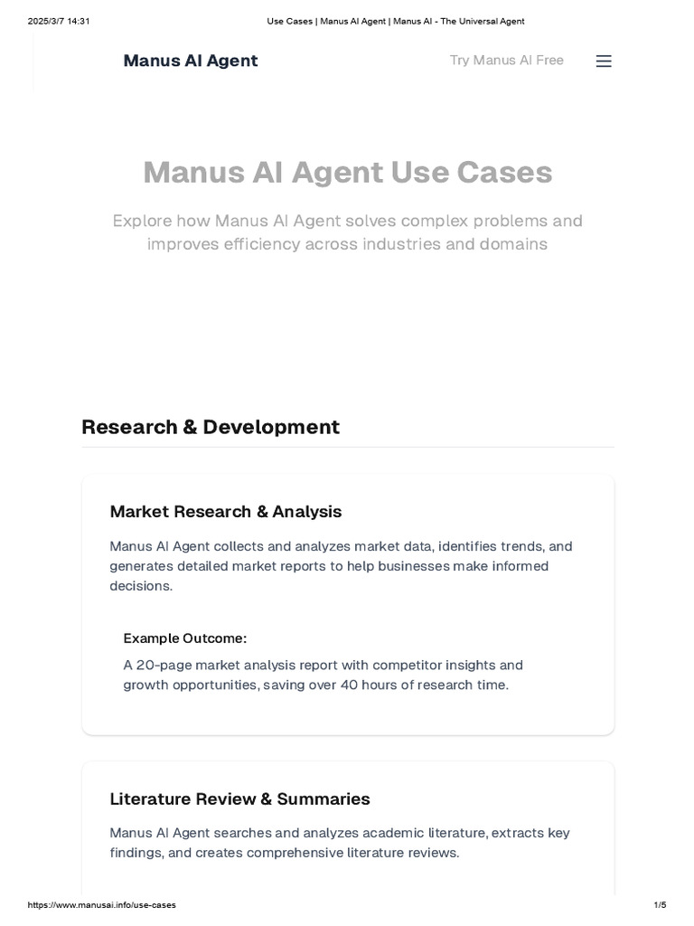 Manus AI Agent Use Cases Overview | PDF | Artificial Intelligence ...