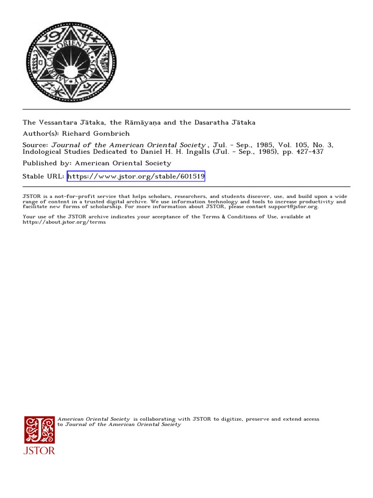 Gombrich VessantaraJtakaRmyaa 1985 | PDF | Ramayana | Rama