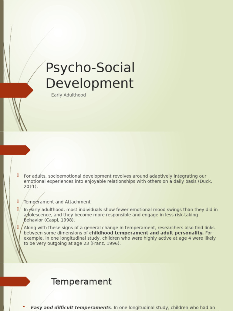 Psycho-Social Development - EARLY ADULTHOOD | PDF | Attachment Theory ...