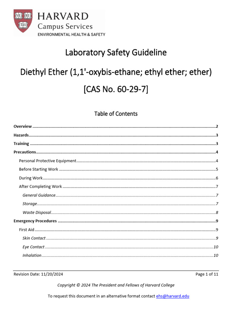 Lab Safety Guideline Diethyl Ether | PDF | Personal Protective ...