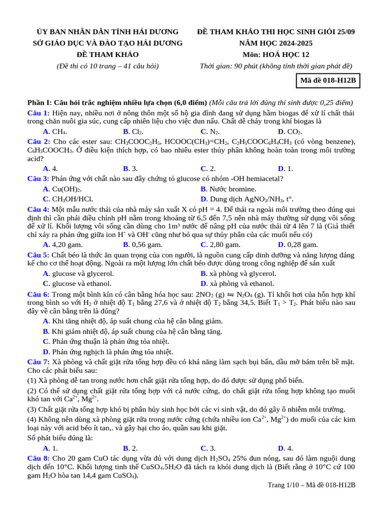 50. HSG 12 Cụm Hải Dương (Trắc Nghiệm + Tự Luận) - xrtrlcYVxM | PDF