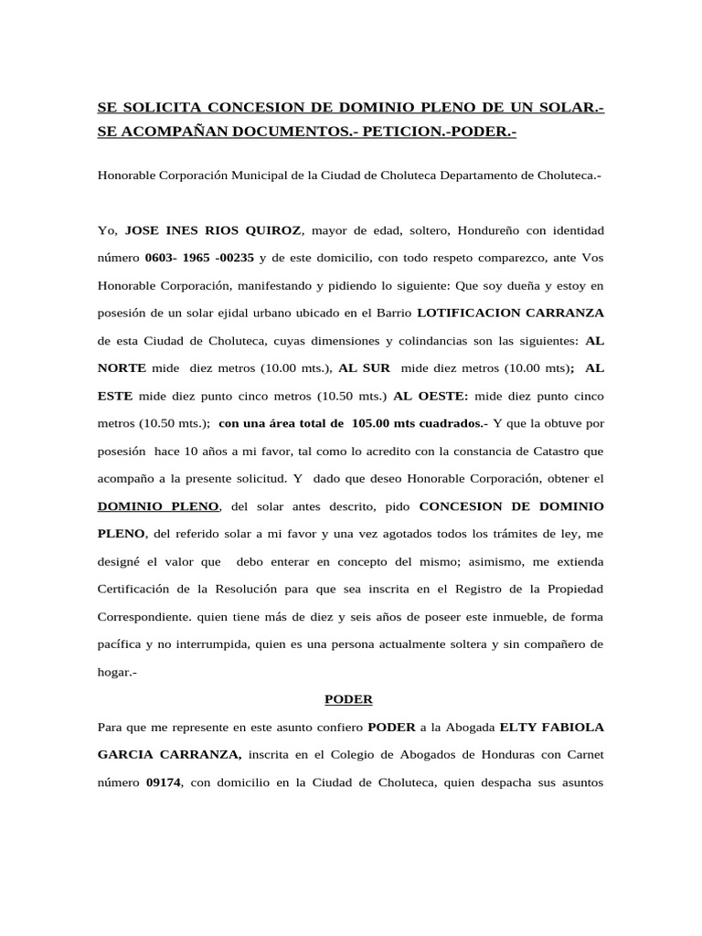 Solicitud de Dominio Pleno de Solar | PDF