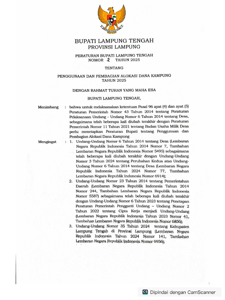 Perbup Nomor 2 Tahun 2025 Tentang ADK 2025 | PDF