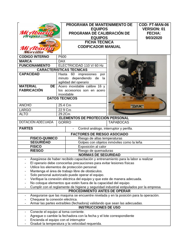 Ficha Tecnica Codificador | PDF