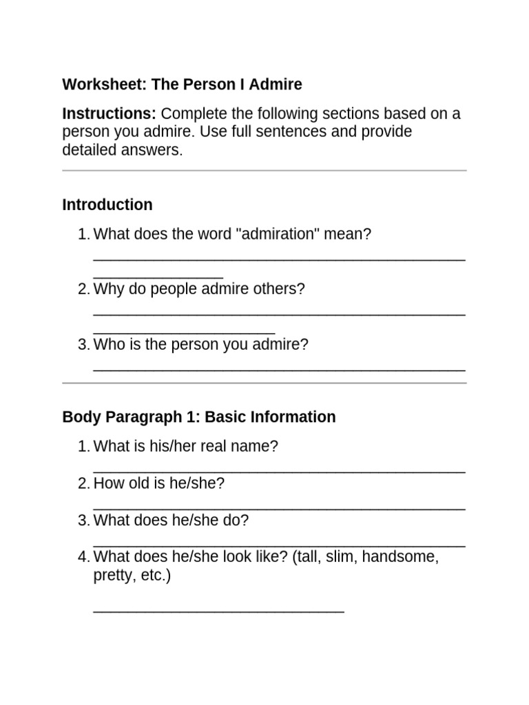Worksheet_ The Person I Admire | PDF