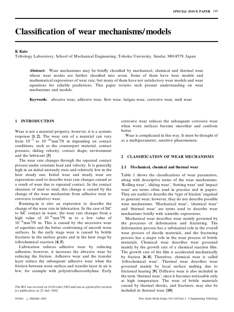 2002 - Classi Cation of Wear Mechanisms Models | PDF | Wear | Fracture