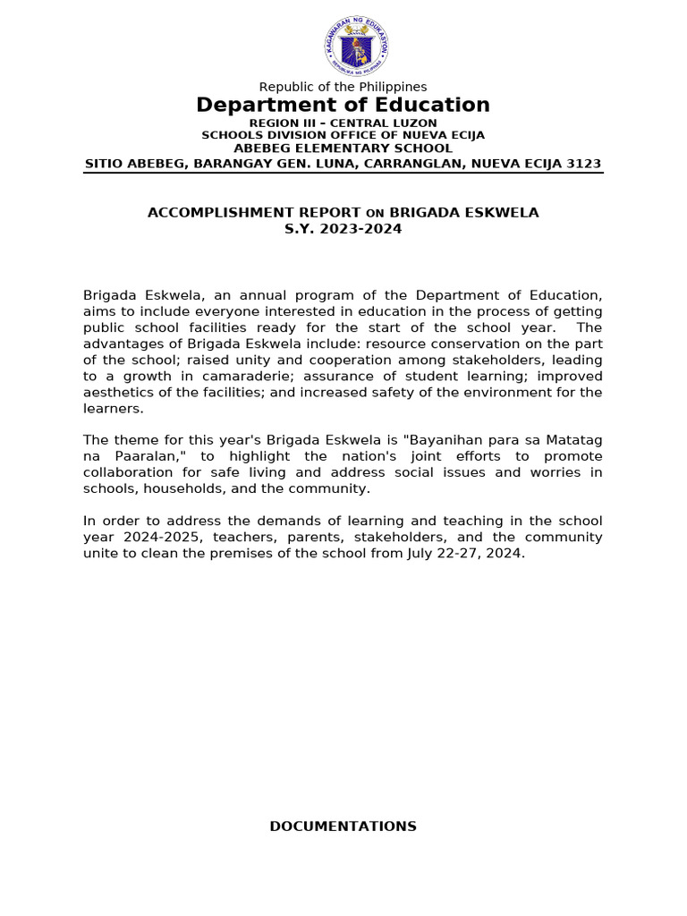 Brigada Accomplishment Report | PDF | Teaching | Intelligence