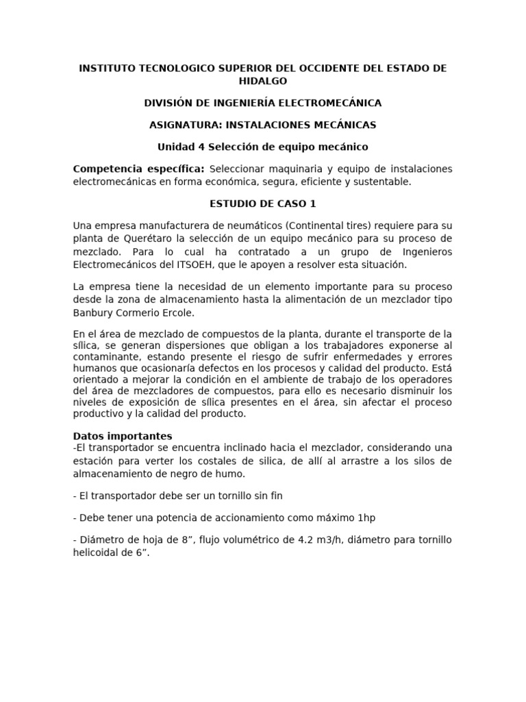 Estudio de Caso 1 U4 Instalaciones Mecánicas 2024 | PDF | Tornillo | Business