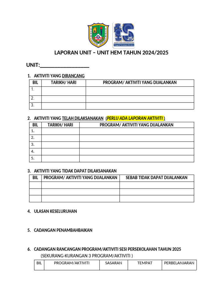 Laporan Akhir Tahun Unit - 2024 | PDF
