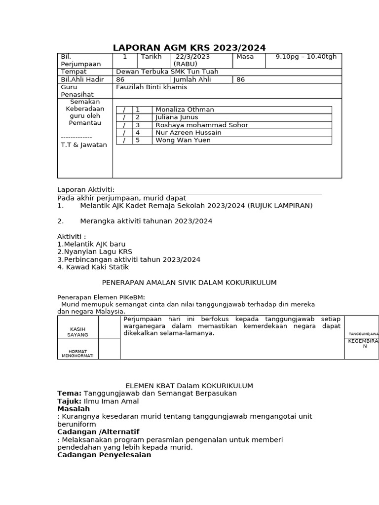 LAPORAN AGM KRS 2023 | PDF