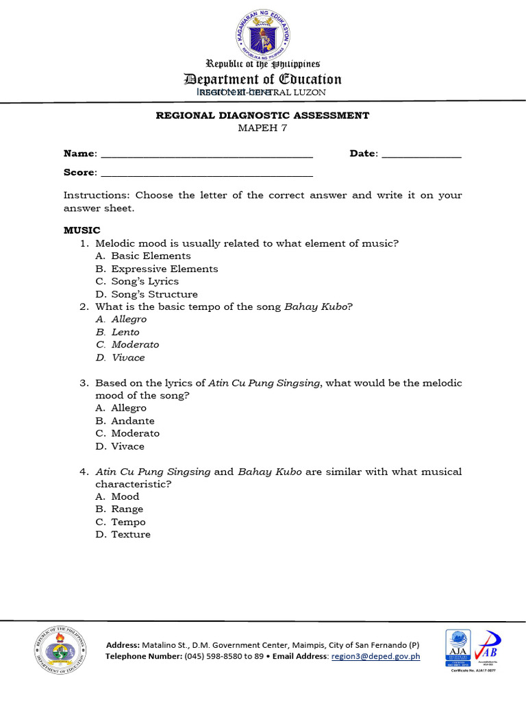 Edited Mapeh-Diagnostic-Test-Grade-7 FINAL | PDF | Foods | Healthy Diet